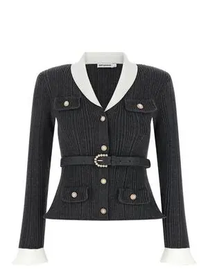 SELF-PORTRAIT Ribbed Cardigan - Gray