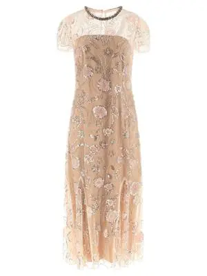 SELF-PORTRAIT Flower Sequin Embellished Midi Dress - Pink