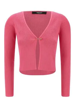 Versace VERSACE Ribbed Knit Cardigan Pink