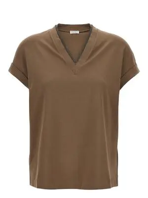 Brunello Cucinelli BRUNELLO CUCINELLI Monile V-Neck T-shirt Brown