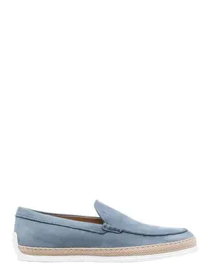 TOD'S Nubuck Raffia Loafers - Blue