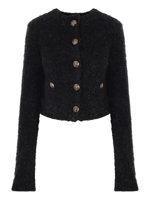 Balenciaga Cropped Boucle Cardigan - Black