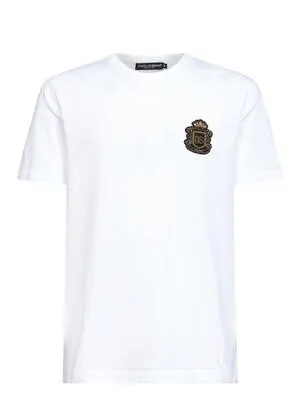 Dolce & Gabbana White Cotton Heraldic Patch T-shirt - Multicolor