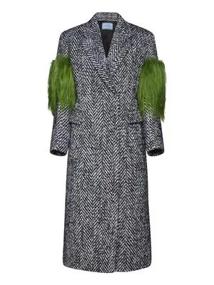 Prada Herringbone Wool Coat - Gray