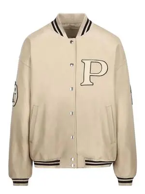 Prada Padded Leather Varsity Jacket - Cream