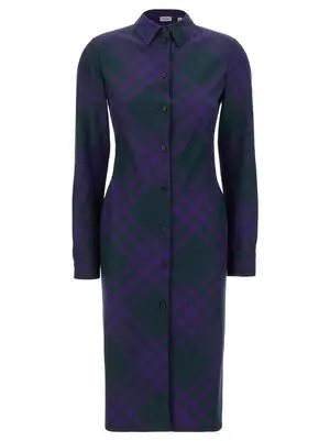 Burberry Check Long Sleeve Midi Dress - Multicolor