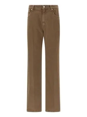 Brunello Cucinelli Garment-dyed Denim Trousers - Cream