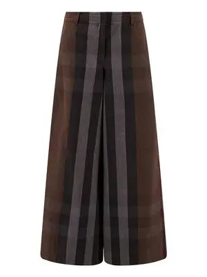 Burberry Checked Wide Leg Canvas Pants - Brown