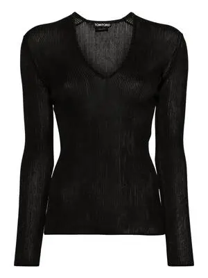 TOM FORD TOM FORD Sheer Fine-Ribbed Top Black