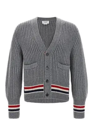 Thom Browne Rwb Tape Cardigan - Gray