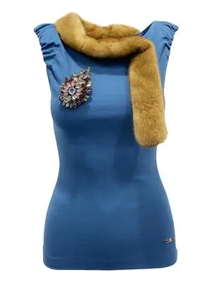 Dsquared2 Mink Collar Sleeveless Top - Blue