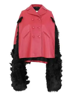 MAISON MARGIELA Faux Fur Trimmed Leather Cape Jacket - Red