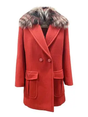 Fendi Fur Collar Wool Coat - Red