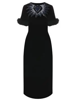 Fendi Fur Trim Velvet Midi Dress - Black
