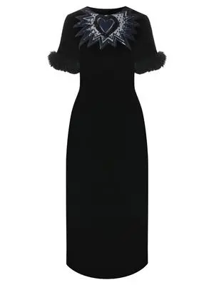 Fendi Fur Trim Velvet Midi Dress - Black