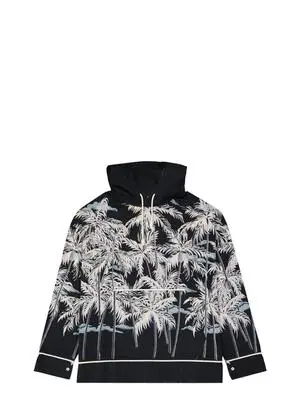 Palm Angels Hooded Printed Cotton Shirt - Black