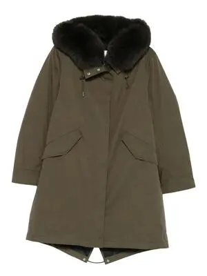 YVES SALOMON Fur Hood Long Parka - Green