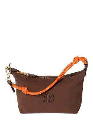 Miu Miu Gabardine Pouch With Woven Tape Wristlet - Brown