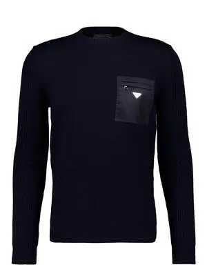 Prada Wool Sweater With Nylon Patch Pocket - Blue
