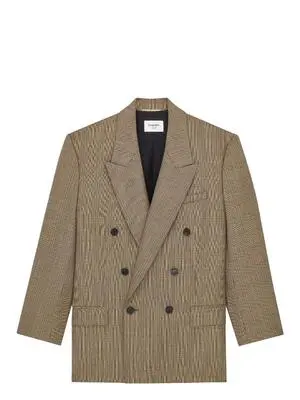 Saint Laurent SAINT LAURENT Double-Breasted Puppytooth Wool Jacket Brown