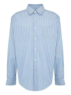 Saint Laurent Cassandre Shirt In Striped Cotton Poplin - Blue