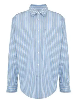 Saint Laurent Cassandre Shirt In Striped Cotton Poplin - Blue