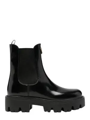 Prada Brushed Leather Booties - Black
