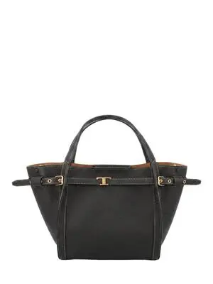 TOD'S T Signature Mini Shopping Bag In Calf Leather - Black