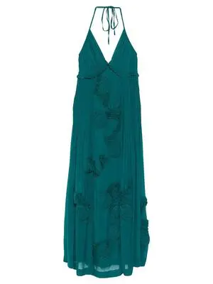 Dries Van Noten Drina Viscose Long Dress With Floral Appliqués - Green