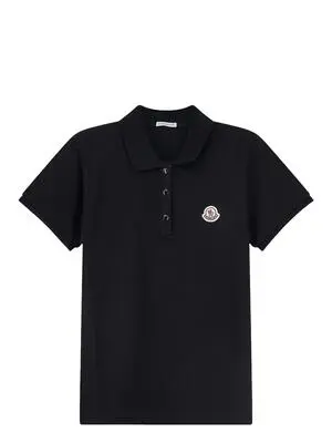 Moncler Piqué Polo Shirt With Logo Patch - Black