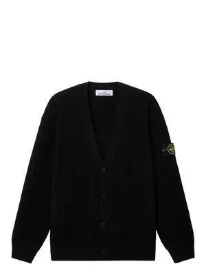 Stone Island Wool V-neck Cardigan - Black
