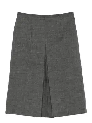 Prada Pleated Wool Midi Skirt - Gray