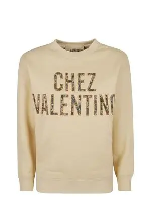 Valentino Garavani Floral Pattern Crew Neck Sweatshirt - Cream
