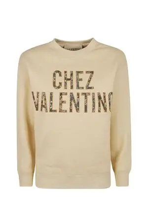 Valentino Garavani Floral Pattern Crew Neck Sweatshirt - Cream