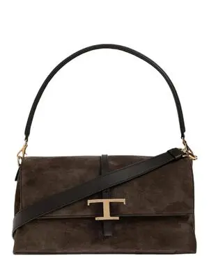 TOD'S Borsa Flap T Timeless In Pelle Scamosciata Piccola - Brown