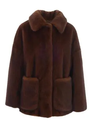 Herno Faux-fur Patch-pocket Short Coat - Brown