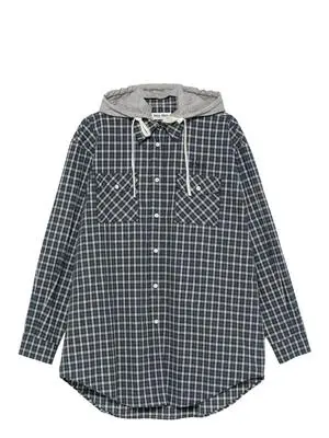 Miu Miu Check-pattern Hooded Shirt - Blue