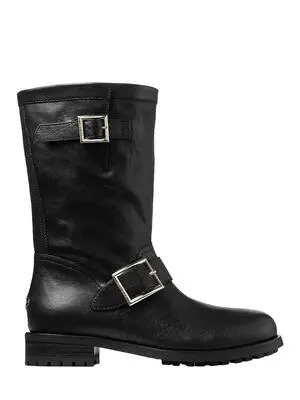 JIMMY CHOO Biker Mid Leather Ankle Boots - Black
