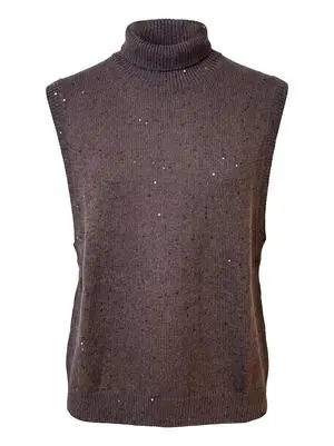 Brunello Cucinelli Cashmere Turtleneck Vest - Brown