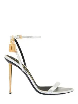 TOM FORD Laminated Nappa Leather Padlock Pointy Naked Sandals - Silver