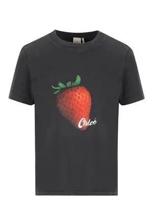 Chloé CHLOE Strawberry Print Cotton T-Shirt Black