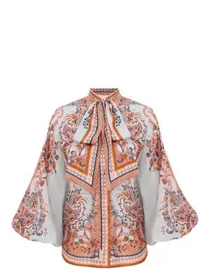 Zimmermann Aster Tie Neck Silk Blouse - Blue