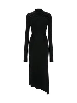 Victoria Beckham High Neck Gathered Midi Dress - Black