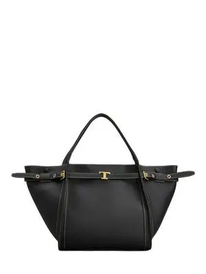 TOD'S T Signature Small Shopping Bag In Leather - Black
