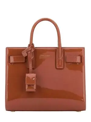 Saint Laurent SAINT LAURENT Patent Calf Leather Tote Bag Brown