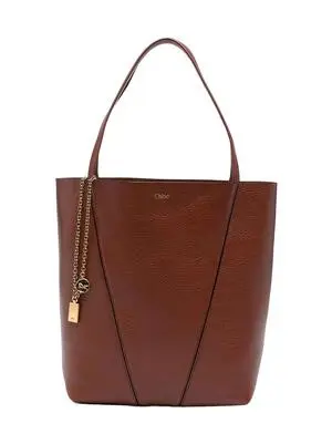 Chloé Spin Tote Bag In Grained Leather - Brown