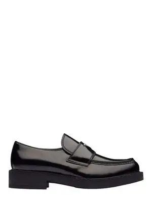 Prada Chocolate Brushed Leather Loafers - Black