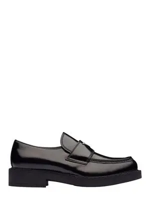 Prada Chocolate Brushed Leather Loafers - Black