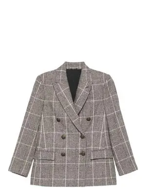 Brunello Cucinelli Alpaca And Wool Prince Of Wales Double-breasted Blazer With Monili - Brown