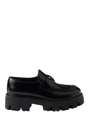Prada Brushed Leather Loafers - Black